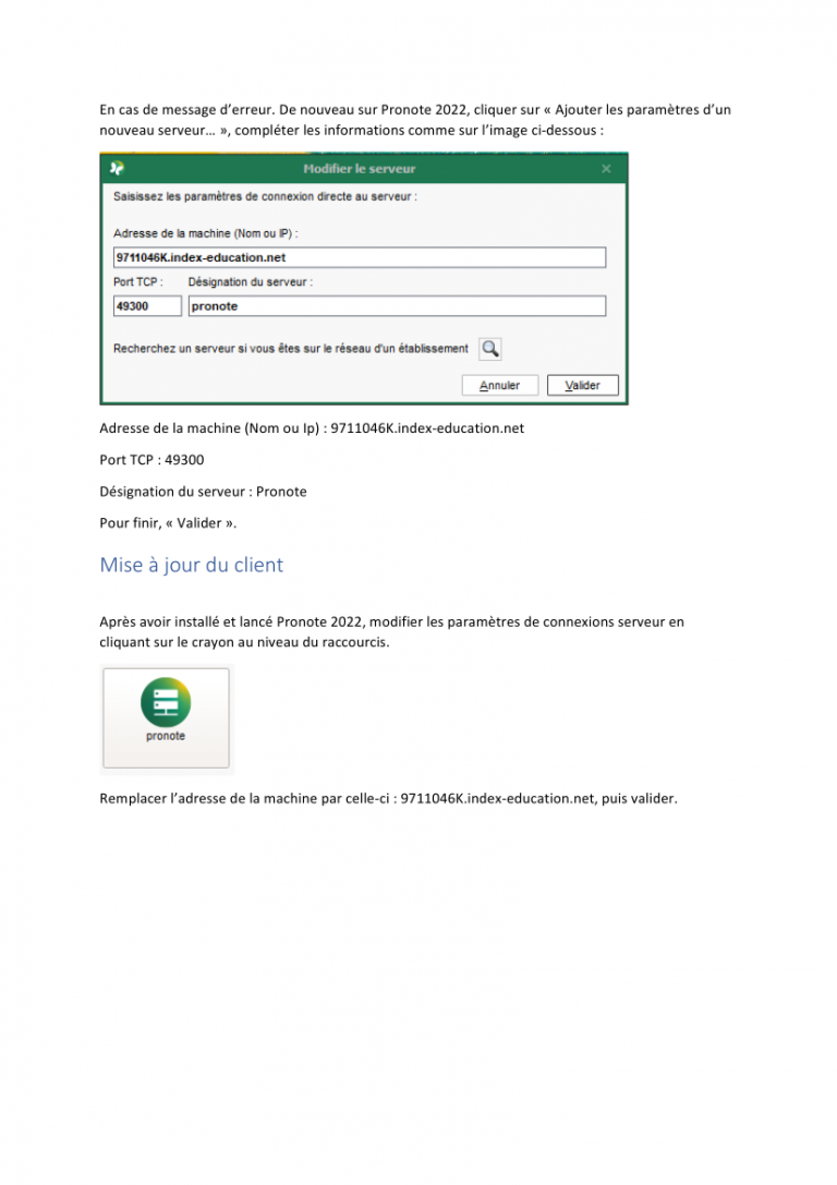 Configuration de Pronote – LPO Chevalier de Saint-Georges